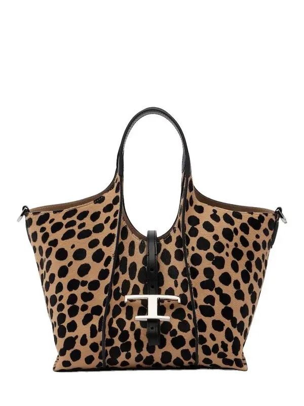 TOD'S Small Leopard-print Calf Hair Tote Bag - Beige