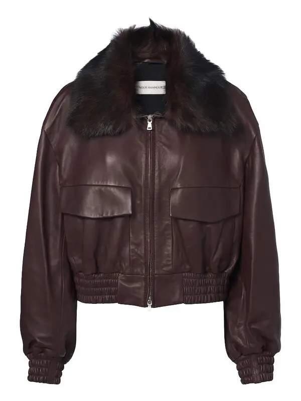 Nour Hammour Shearling-trimmed Leather Blouson Jacket - Brown