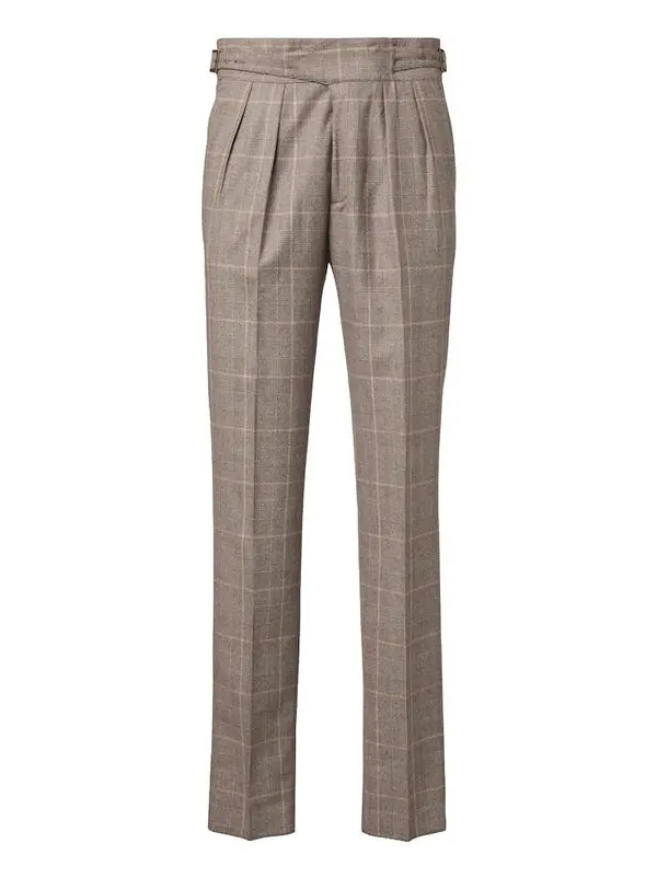 Rubinacci Checked Virgin Wool Straight Leg Trousers - Beige