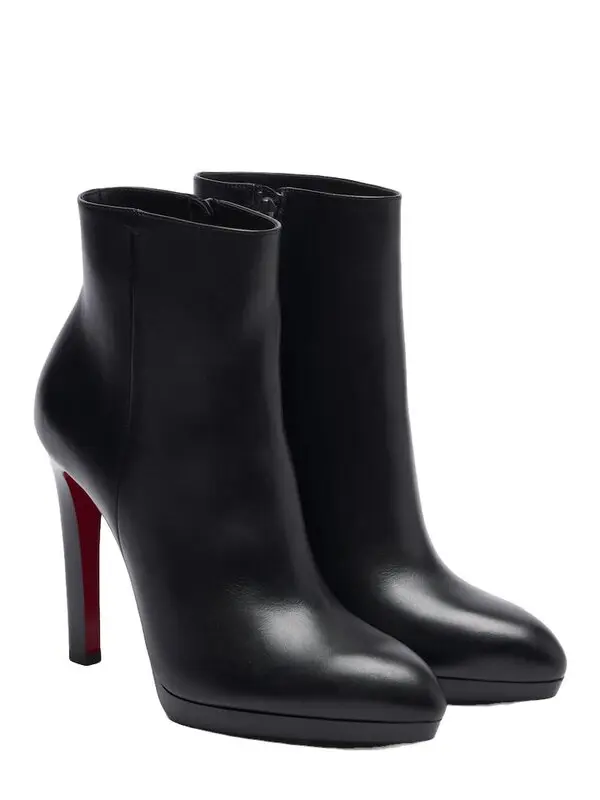 CHRISTIAN LOUBOUTIN Leather Pointed Toe Zip Up Ankle Boots - Black