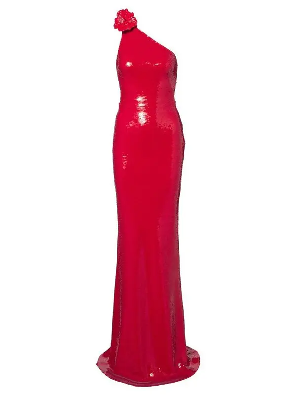 David Koma Sequined One-shoulder Gown - Red
