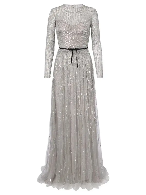 Monique Lhuillier Bow-detail Sequined Tulle Bustier Gown - Silver