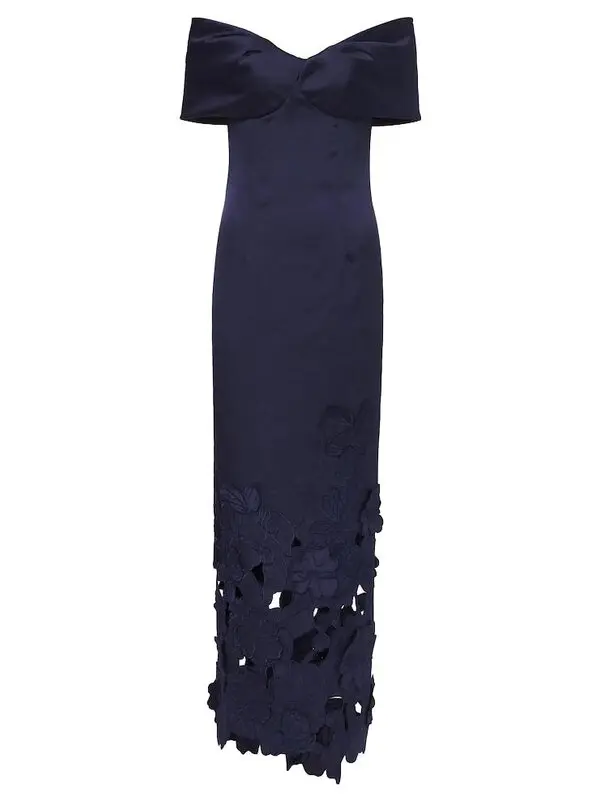Costarellos Off-shoulder Satin Midi Dress - Blue