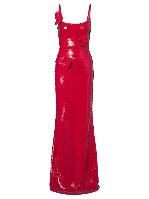 David Koma Sequined Floral Appliqué Gown - Red