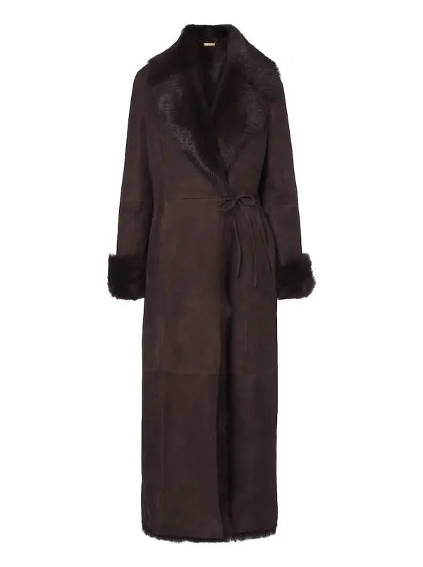 Nour Hammour Shearling Wrap Coat - Brown
