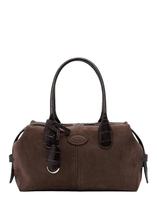 TOD'S Small Bauletto Suede Tote Bag - Brown