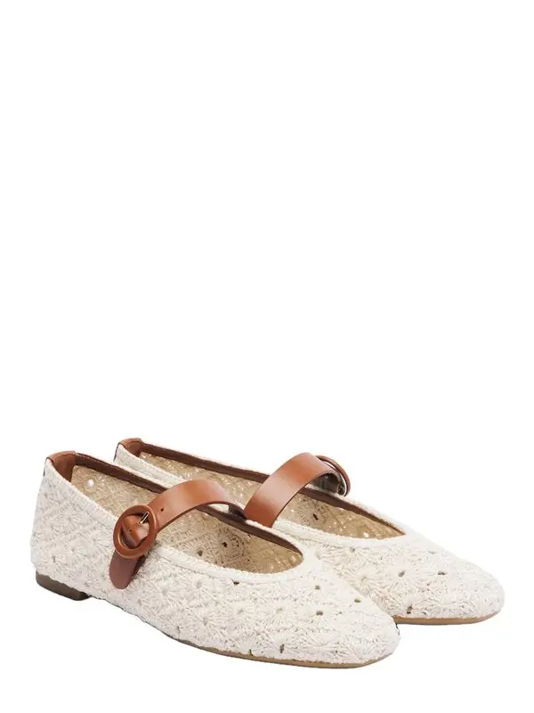 AQUAZZURA Loom Macramé Mary Jane Flats - Beige