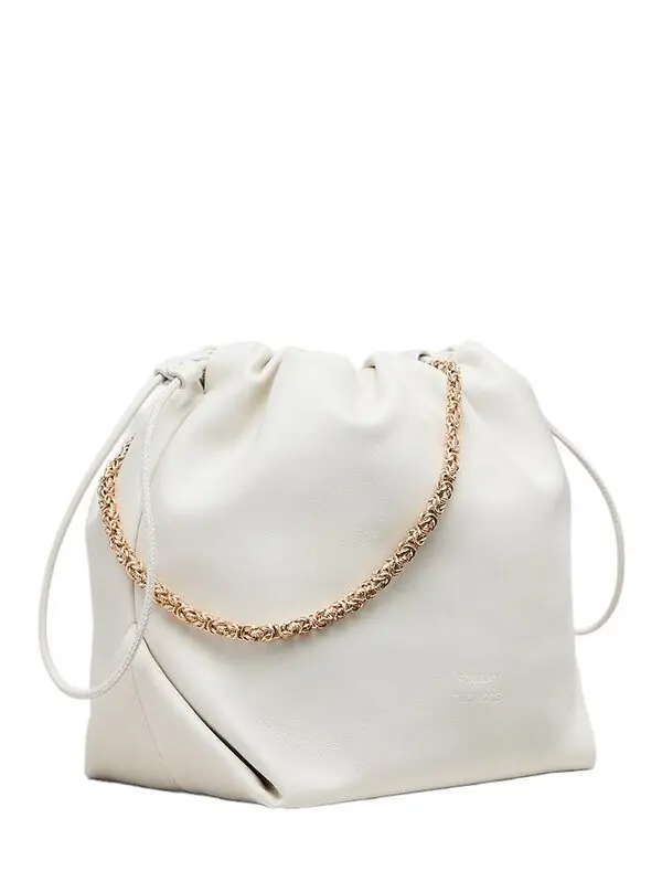 Scanlan Theodore Leather Drawstring Bag With Chain Strap - Parchment