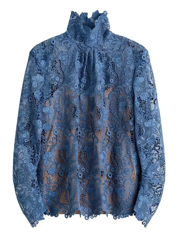 Scanlan Theodore Lace Funnel Neck Blouse - Denim