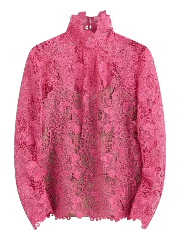 Scanlan Theodore Lace Funnel Neck Blouse - Pink