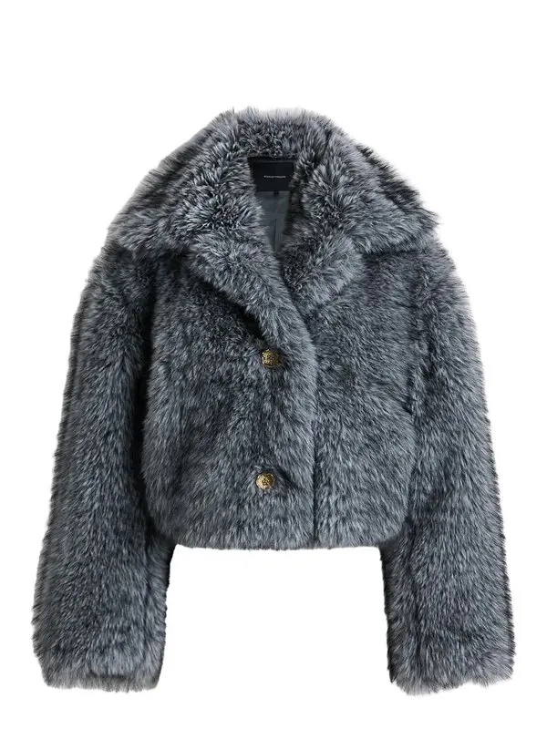 Scanlan Theodore Faux Fur Cropped Jacket With Spread Collar - Silver