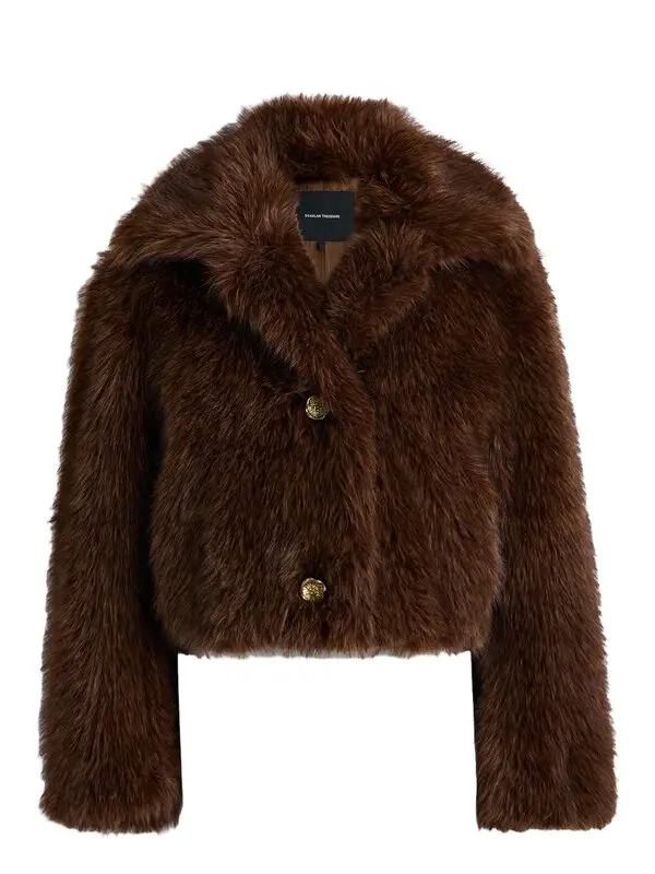 Scanlan Theodore Faux Fur Cropped Jacket With Spread Collar - Spice
