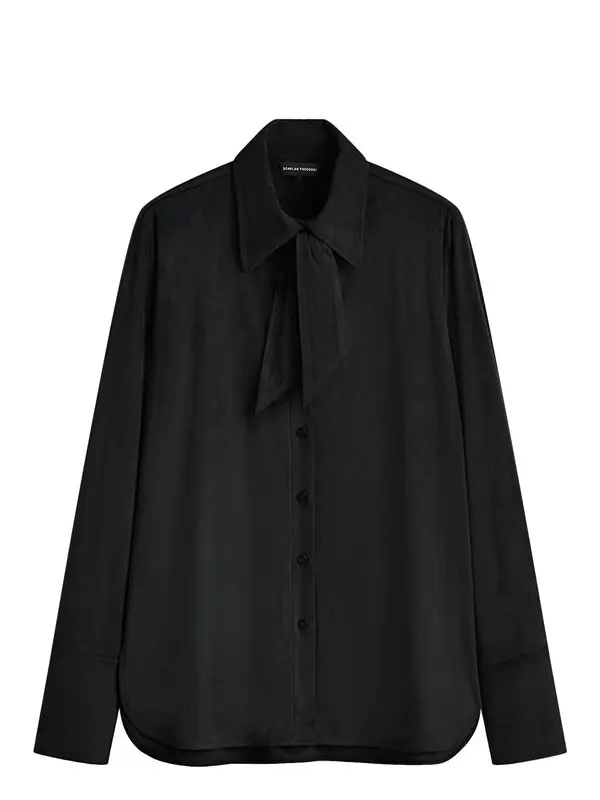 Scanlan Theodore Faux-suede Shirt With Cravat Tie - Black