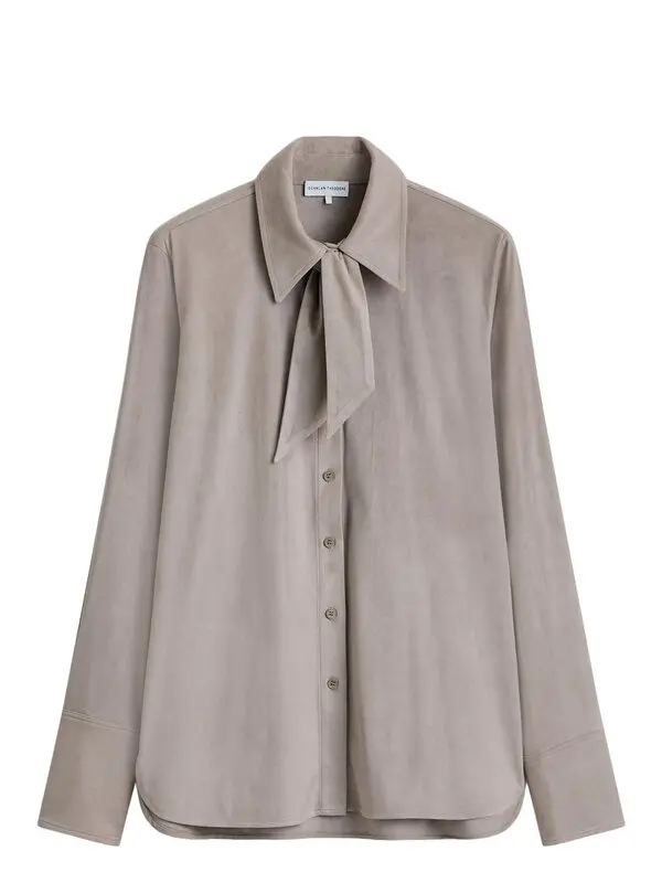 Scanlan Theodore Faux-suede Shirt With Cravat Tie - Stone