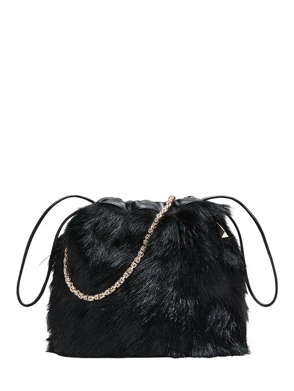 Scanlan Theodore Toscana Fur Drawstring Bag With Chain Strap - Black
