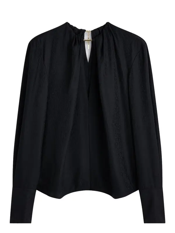 Scanlan Theodore Silk Jacquard Blouse With Gold Trim - Black