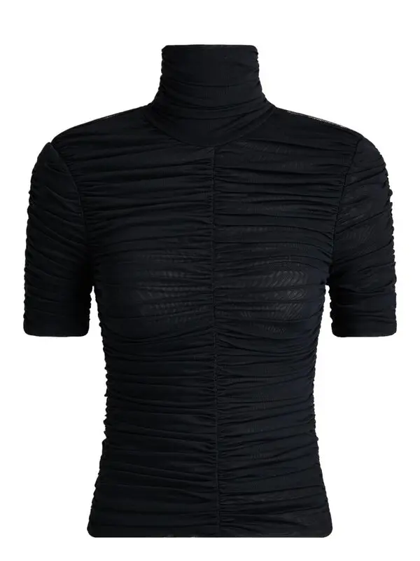 Scanlan Theodore Mesh Ruched High Neck Top - Black