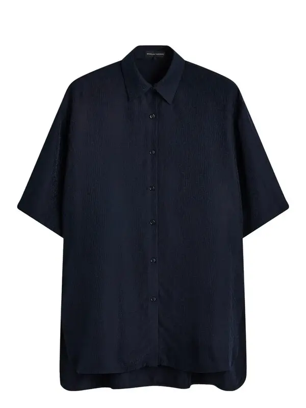 Scanlan Theodore Silk Jacquard Short Sleeve Shirt - Navy