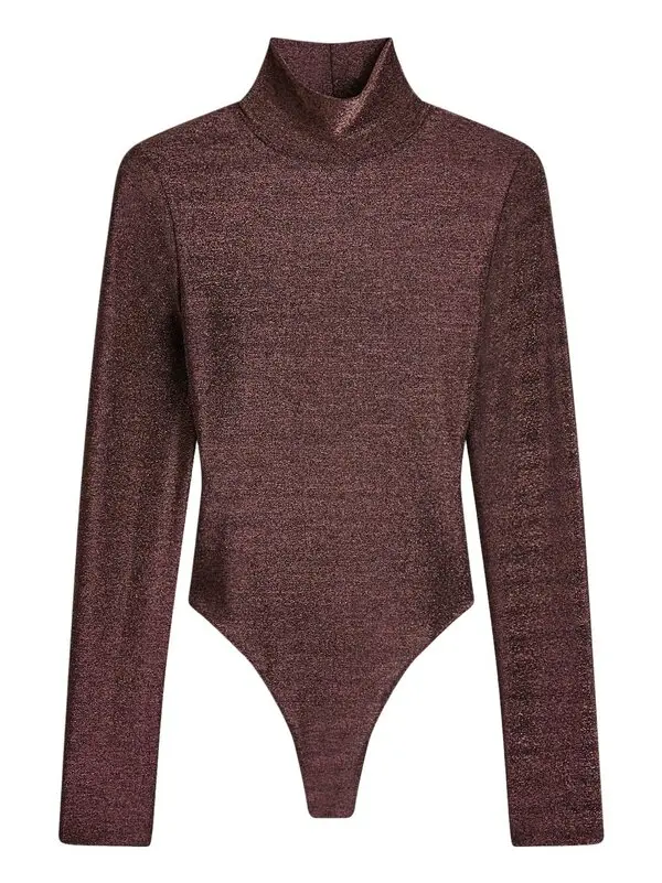 Scanlan Theodore Turtleneck Bodysuit With Lurex Knit - Bronze
