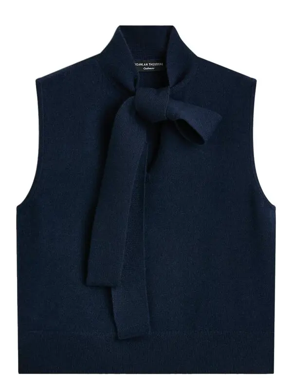 Scanlan Theodore Cashmere Tie Neck Sleeveless Tank - Navy