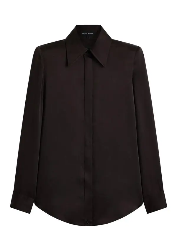 Scanlan Theodore Sueded Silk Shirt With Shoulder Pad Detail - Chocolate