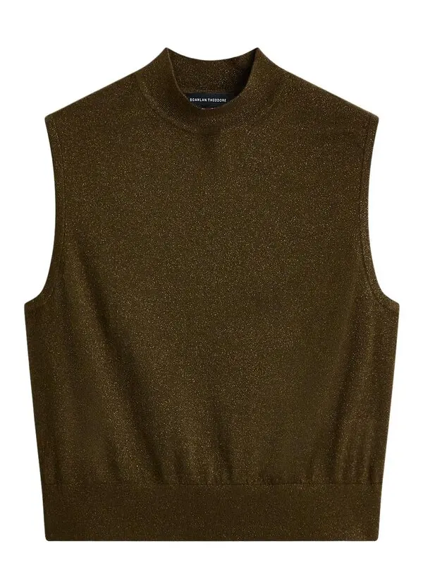 Scanlan Theodore Sleeveless Mock Neck Knit Top With Metallic Thread - Khaki
