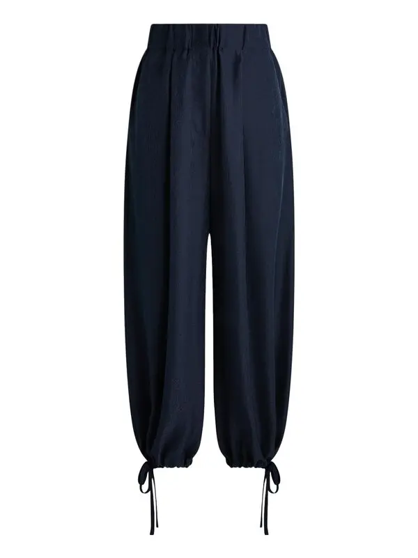 Scanlan Theodore Silk Jacquard Cropped Trousers With Adjustable Hem - Navy