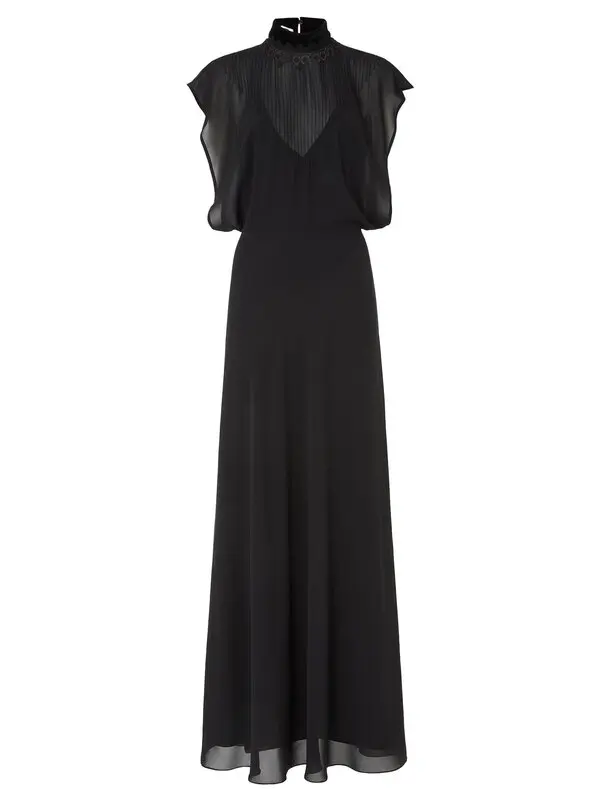 Fendi Maxi Dress With High Neck And Embroidered Detail - Black