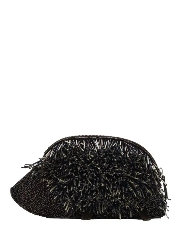 Staud Porcupine Beaded Leather Clutch - Black