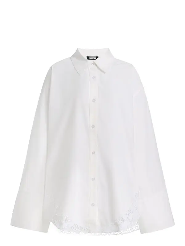 ROTATE BY BIRGER CHRISTENSEN Oversized Cotton Shirt With Crochet Hem - White