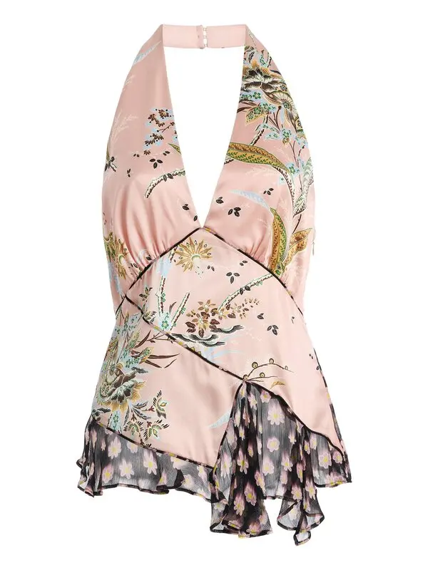 Staud Maeva Draped Floral Halter Top - Pink