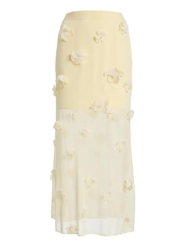 Simkhai Cora Floral Applique Mesh Midi Skirt - Yellow