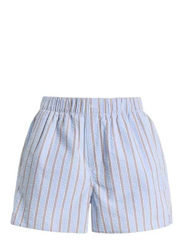 WITH NOTHING UNDERNEATH Exclusive The Boxer Striped Cotton Seersucker Shorts - Blue