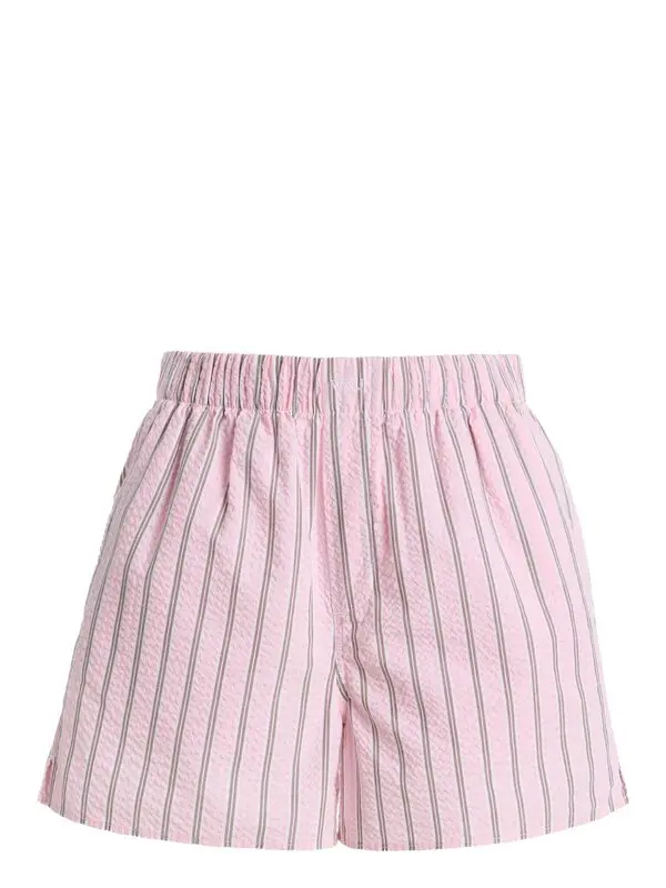 WITH NOTHING UNDERNEATH Exclusive The Boxer Striped Cotton Seersucker Shorts - Pink
