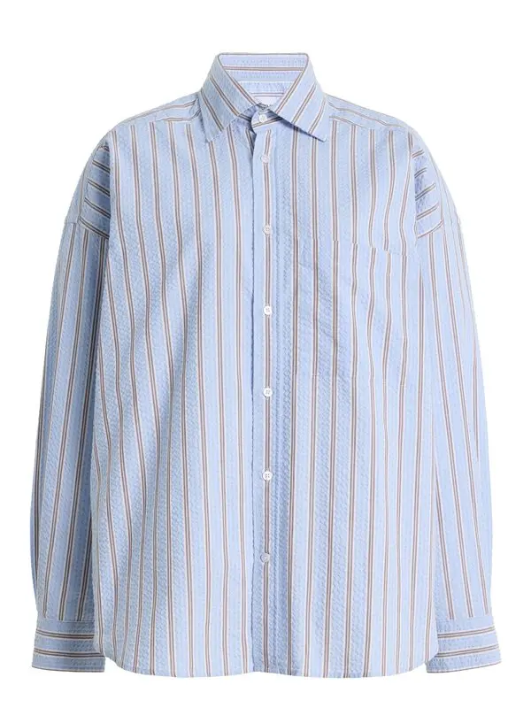 WITH NOTHING UNDERNEATH Exclusive Striped Cotton Seersucker Shirt - Blue