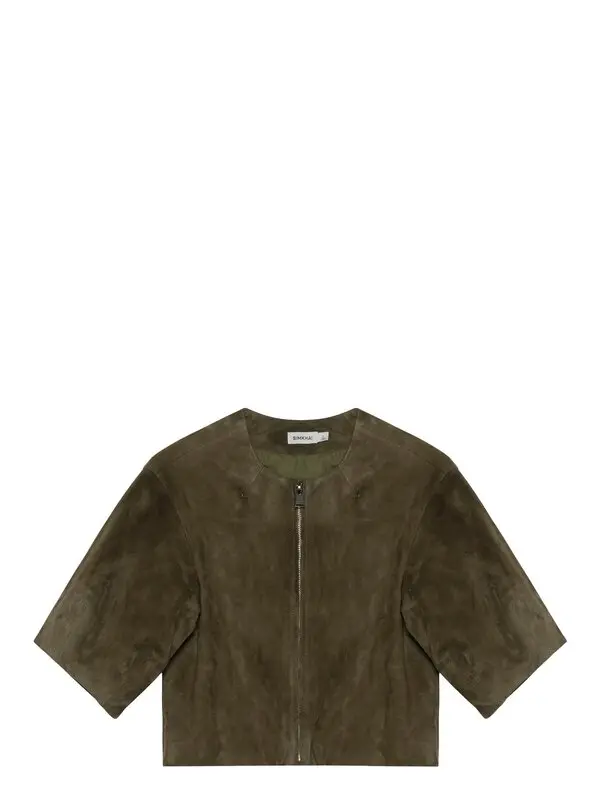 Simkhai Austyn Short Sleeve Suede Jacket - Green