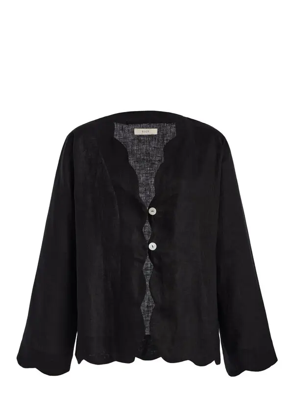 ELCE Scalloped Linen Shirt - Black