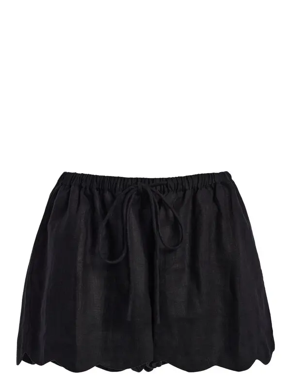 ELCE Scalloped Linen Mini Shorts - Black