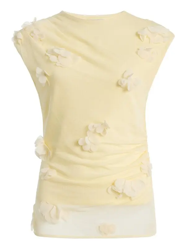 Simkhai Floral Applique Chiffon Top - Yellow
