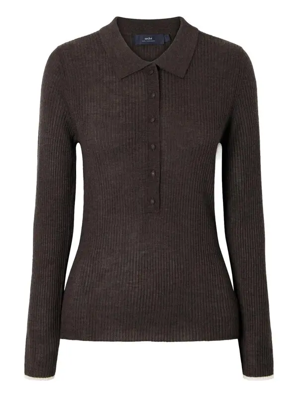 Arch4 Maja Cashmere Polo Sweater - Brown