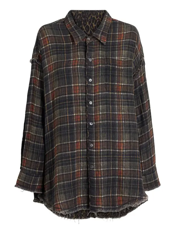 R13 Checked Cotton Reversible Shirt - Brown