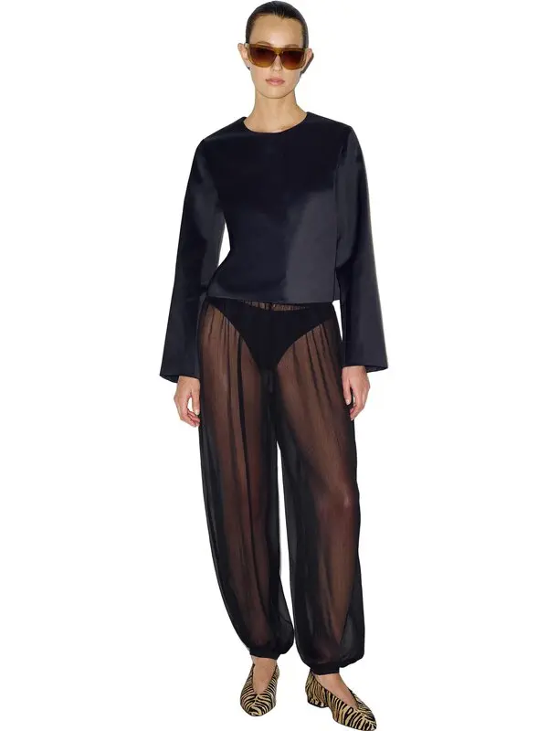 REFORMATION Stella Cropped Satin Jacket - Black