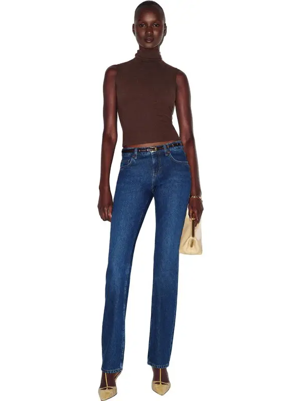REFORMATION Colbie Sleeveless Turtleneck Knit Top - Brown