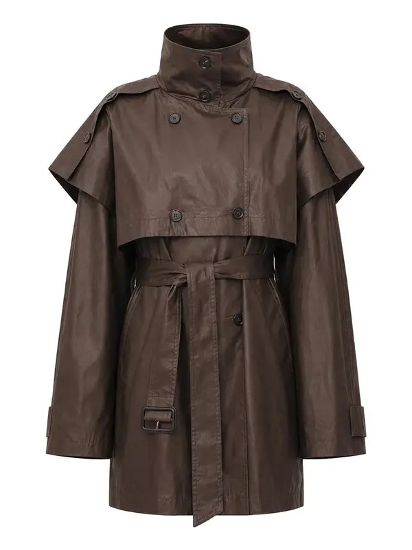 FRONT ROW SHOP Cape Trench Coat - Brown