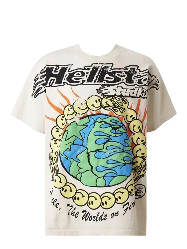 HELLSTAR Globe Smiley" Graphic T-shirt - White