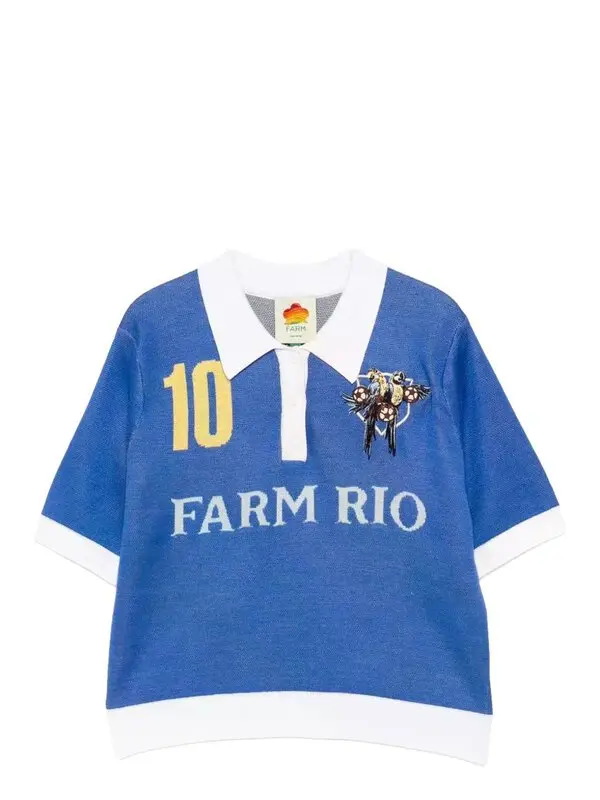 Farm Rio Intarsia Knit Polo Shirt - Blue