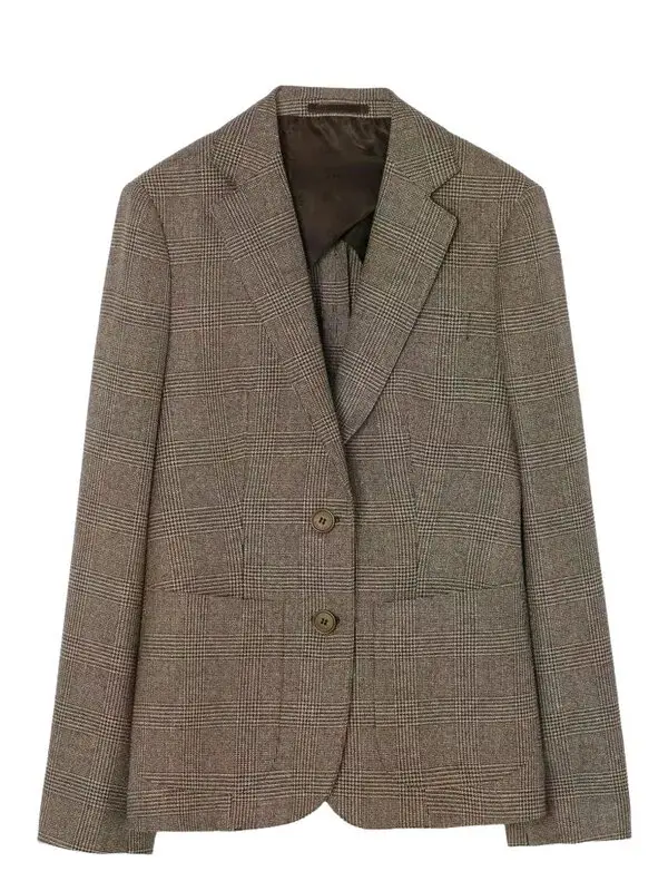 Burberry Prince Of Wales Checked Wool-linen Blend Blazer - Brown