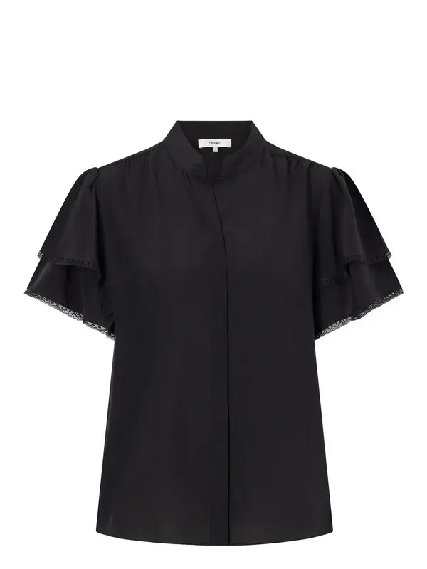 FRAME Arcadia Lace-trimmed Silk Blouse - Black