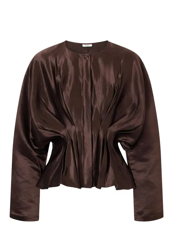 JOSEPH Gathered Linen And Silk-blend Blouse - Brown