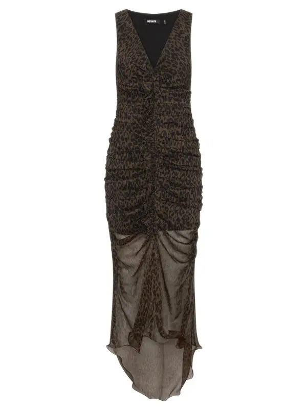 ROTATE BY BIRGER CHRISTENSEN Ruffled Leopard Print Sheer Midi Dress - Marrone